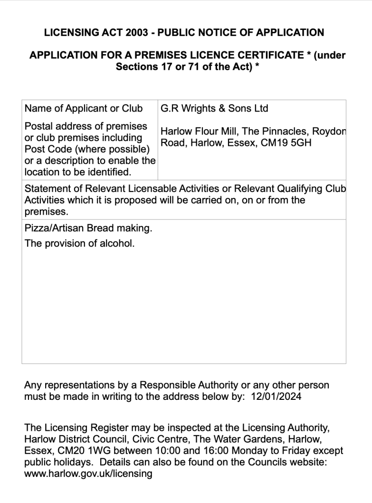 Licensing Act: Public Notice of Application