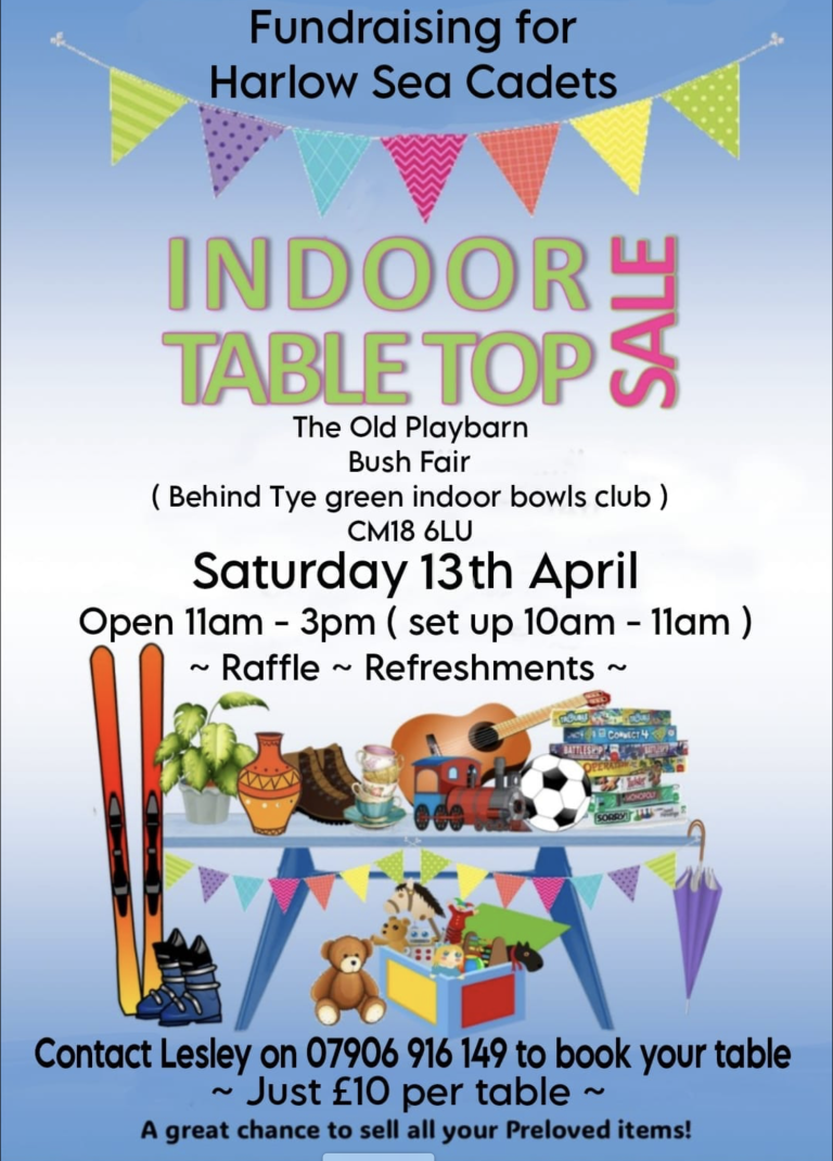 Indoor Table Top Sale: Fundraising for Harlow Sea Cadets