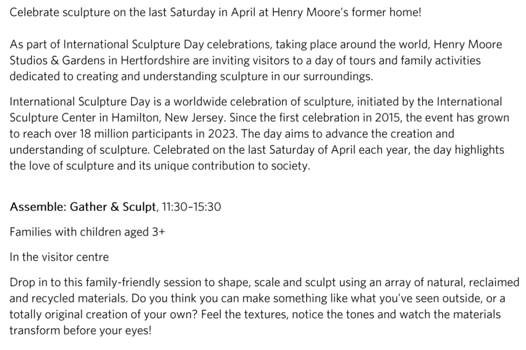 International Sculpture Day at Henry Moore Studios & Gardens