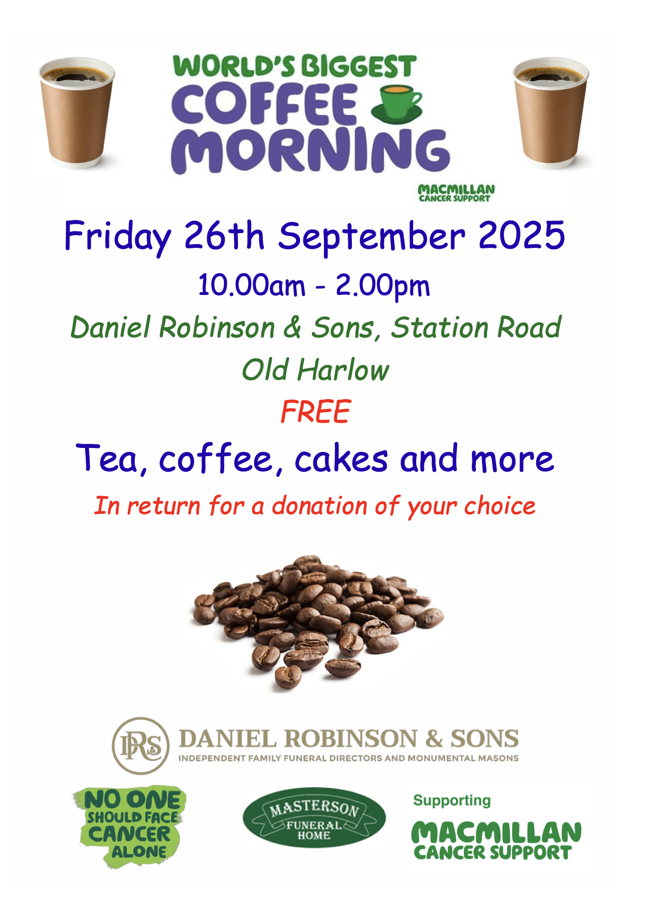 Daniel Robinson set to host MacMillan Coffee Morning in Old Harlow