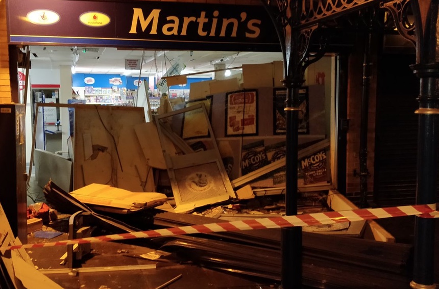 Ramraid at Martins newsagents in Staple Tye